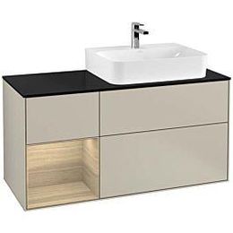 Villeroy & Boch Villeroy und Boch Finion Waschtischunterschrank G142PCHH 120cm, Abdeckplatte black matt, Emotion, Regal links Oak Veneer, Sand Matt Lacquer