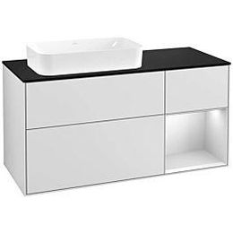 Villeroy & Boch Villeroy und Boch Finion Waschtischunterschrank G282MTMT 120cm, Abdeckplatte black matt, Emotion, Regal rechts White matt lacquer, White matt lacquer