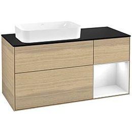 Villeroy & Boch Villeroy und Boch Finion Waschtischunterschrank G282GFPC 120cm, Abdeckplatte black matt, Emotion, Regal rechts Glossy white lacquer, Oak Veneer