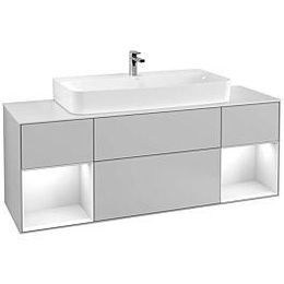 Villeroy & Boch Villeroy und Boch Finion Waschtischunterschrank G211GFGJ 160cm, Abdeckplatte white matt, Emotion, Regale Glossy white lacquer, Light grey matt