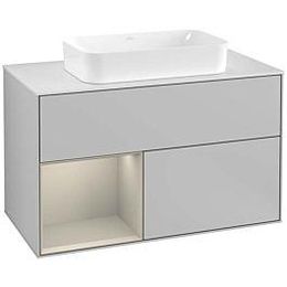 Villeroy & Boch Villeroy und Boch Finion Waschtischunterschrank G241HHGJ 100cm, Abdeckplatte white matt, Emotion, Regal links Sand Matt Lacquer, Light grey matt