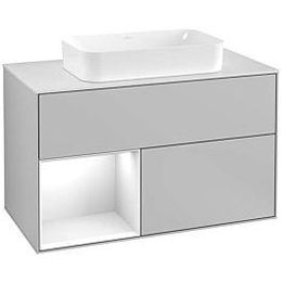 Villeroy & Boch Villeroy und Boch Finion Waschtischunterschrank F241GFGJ 100x60,3cm, Abdeckplatte white matt, Regal links Glossy white lacquer, Light grey matt