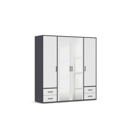 freiraum Drehtürenschrank Voyager 4 Schübe, 5 Böden, weiß / Spiegel / grau - 187x194x53cm (B/H/T)