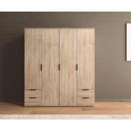 Drehtürenschrank Rauch "Kleiderschrank Schrank Garderobe Wäscheschrank ESSEA 4-türig" Schränke Gr. B/H/T: 168 cm x 188 cm x 52 cm, 4 St., braun (eiche sonoma) Breite 168 cm mit 4 Schubladen und modernen Griffen MADE IN GERMANY