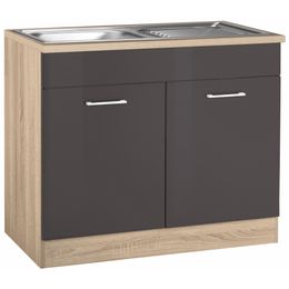 Spülenschrank KOCHSTATION, B:100cm H:85cm T:60cm, grau, Küche, Schränke, "KS-Haiti"