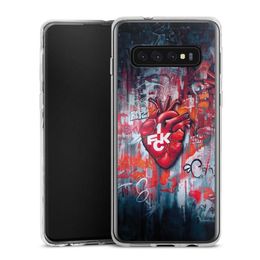 DeinDesign Handyhülle 1. FCK Herz 1. FC Kaiserslautern 1.FCK Herz, Samsung Galaxy S10 Silikon Hülle Bumper Case Handy Schutzhülle, weiß, transparent