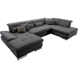 Wohnlandschaft "SO 4100 komfortable Federkernunterfederung, inkl. Kopfteilverstellung", grau (fango 16), B:365cm H:80cm T:225cm, SET ONE BY Musterring, Sofas, Wohnlandschaft, wahlweise Bettfunktion und Sitztiefenverstellung, U-Form