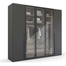 Drehtürenschrank Rauch "Kleiderschrank Schrank Garderobe SKAT SHINE mit hochwertigem" Schränke Gr. B/H/T: 251 cm x 223 cm x 63 cm, 5 St., grau (graphit) transparentem Grauglas inkl. umfangreichem Zubehör MADE IN GERMANY