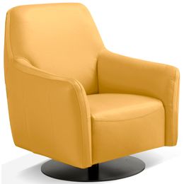 Sessel Egoitaliano "Felicity Drehsessel mit Wippfunktion, kompakt und bequem, Loungesessel", gelb, B:77cm H:88cm T:85cm, Leder &raquo;BULL&laquo; (echtes Rindsleder). Geschliffenes, pigmentiertes und behandeltes Rindsleder mit einer Dicke von 1, 3-1, 5 mm. Dieses Leder zeigt eine ziemlich weiche Hand mit einem halb undurchsichtigen Aussehen. Es handelt sich um ein gesch&uuml;tztes Leder. Eine leichte Deckschicht s