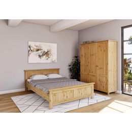 Jugendzimmer-Set Home Affaire "Juventus" Schlafzimmermöbel-Sets Gr. B/H/T: 295cm x 180cm x 208cm, B/H: 140cm x 200cm, beige (natur) Baby Massivholz, bestehend aus Bett und Kleiderschrank