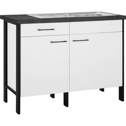 Spülenschrank Optifit "Tokio" Schränke Gr. B/H/T: 118 cm x 90,8 cm x 60 cm, 2 St., Komplettausführung, weiß 118 cm breit, mit Stahlgestell, Vollauszug