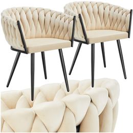TecTake&reg; Set Esszimmerstuhl, gepolstert, mit Samtbezug, Knotendesign, schlanke Stahlbeine, 60,5 x 55 x 75 cm