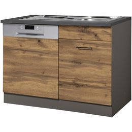 Spülenschrank KOCHSTATION "KS-Trier", grau (wotaneiche, grafit), B:110cm H:85cm T:60cm, MDF, Holzwerkstoff, Schränke, Breite 110 cm, inkl. Möbelfront für Geschirrspüler