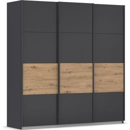 Schwebetürenschrank Rauch "Schwebetürenschrank Kleiderschrank Schrank Garderobe CORTONA" Schränke Gr. B/H/T: 203 cm x 210 cm x 62 cm, 3 St., grau (graumetallic, eiche artisan) inkl. Inneneinteilung, 2 Stoffboxen und zusätzlichen Einlegeböden