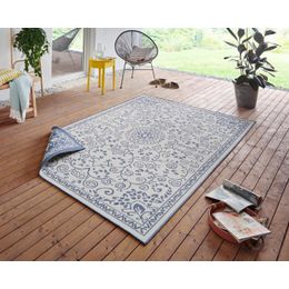 Teppich NORTHRUGS "LEYTE Wendeteppich" Teppiche Gr. B/L: 200 cm x 290 cm, 5 mm, 1 St., beige (creme, blau) In-& Outdoor, Teppich, Vintage, Wetterfest, Balkon, Garten, Wohnzimmer