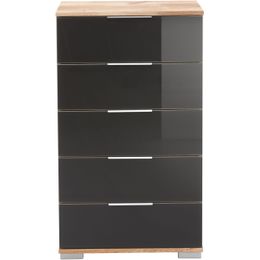 Schubkastenkommode wimex "Easy", grau (plankeneichefarben, grauglas), B:49cm H:102cm T:41cm, Sideboards, mit Glas- oder Spiegelfront