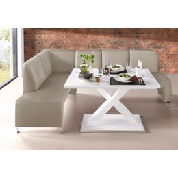 Eckbank exxpo - SOFA FASHION "Intenso, modern, wahlweise in Leder oder Textil, 244/157 cm (B/T)" Sitzbänke Gr. B/H/T: 244 cm x 91 cm x 157 cm, NaturLEDER, Ottomane links, (langer Schenkel rechts), grau (stein) hohe Bodenfreiheit, frei im Raum stellbar, hoher Sitzkomfort