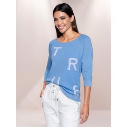 Rundhalspullover Heine "Pullover" Gr. 38, blau (himmelblau, weiß, gemustert) Damen Pullover