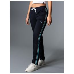 Jerseyhose TRIGEMA "TRIGEMA Lange Jogginghose mit Seitenstreifen" Gr. L, US-Größen, bunt (marine, bunt) Damen Hosen