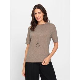 Kurzarmpullover Inspirationen "Pullover" Gr. 52, beige (sesam, meliert) Damen Pullover