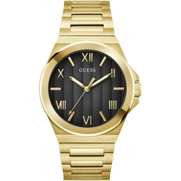 Quarzuhr Guess "VINYL", gold (gelbgoldfarben), Armbanduhren, Herren, Armbanduhr, Herrenuhr, Edelstahlarmband, Mineralglas, analog