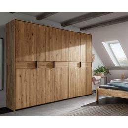 Drehtürenschrank Home Affaire "Huven, Kleiderschrank, viel Stauraum, Aufbewahrung", braun (wildeiche, na), B:258cm H:218cm T:65cm, Massivholz, Schränke, Massiv Eiche, unterschiedliche Schrankbreiten erhältlich "218cm Hoch"