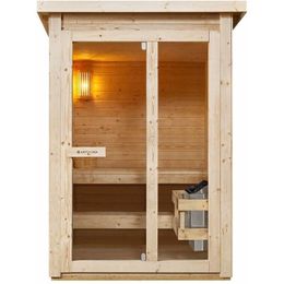 Outdoor Sauna Varberg mit Ofen & Zubehör - Fichtenholz Gartensauna - komplett Set Outdoorsauna Garten - 145 x 150 cm - 2 Personen - 4,5 kW - Artsauna