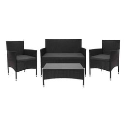 Hegele - Poly-Rattan Garnitur HHG-813, Balkon-/Garten-/Lounge-Set Sofa Sitzgruppe schwarz, Kissen dunkelgrau