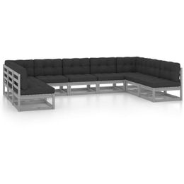 vidaXL - 9-tlg. Garten-Lounge-Set mit Kissen Grau Massivholz Kiefer