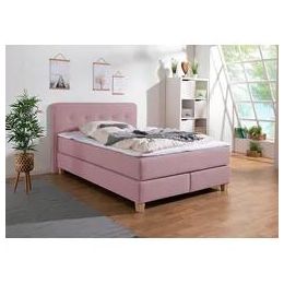 Boxspringbett Home Affaire "Fargo", lila (flieder), B:153cm L:207cm, Struktur fein (100% Polyester), Samtstoff (100% Polyester), Komplettbetten, inkl. Topper, in 3 Matratzenarten, in Samt- oder Strukturstoff