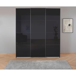 Schwebetürenschrank Rauch "Koluna" Schränke Gr. B/H/T: 203 cm x 210 cm x 62 cm, 3 St., grau (graumetallic, glas basalt) Glasfront, inkl. 2 Innenschubladen sowie extra Böden