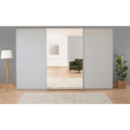 Schwebetürenschrank Rauch "Kleiderschrank Schrank Garderobe BESTSELLER KOLUNA mit Spiegel" Schränke Gr. B/H/T: 360 cm x 210 cm x 62 cm, 3 St., grau (seidengrau) inkl. 2 Innenschubladen sowie extra Einlegeböden MADE IN GERMANY