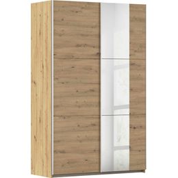 Schwebetürenschrank Rauch "Kleiderschrank Drehtürenschrank Schrank Garderobe KRONACH TOPSELLER" Schränke Gr. B/H/T: 131 cm x 210 cm x 59 cm, 2 St., braun (eiche artisan) mit Spiegel und viel Stauraum, Metallgriffleisten, MADE IN GERMANY