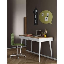 Schreibtisch TemaHome "Horizon Computertisch mit Holzbeinen, Home Office" Tische Gr. B/H/T: 134 cm x 76 cm x 59 cm, weiß (eiche natur, weiß) 134cm Breit, mit Schublade