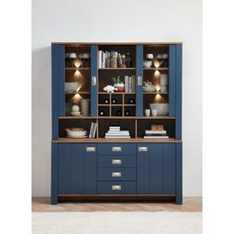 Aufsatzschrank Innostyle "DIJON" Schränke Gr. B/H/T: 163 cm x 122 cm x 38 cm, 2 St., Komplettausführung, blau 2 türig, 14 Fächer davon 6 für Flaschen, LEB Beleuchtung, Softclose