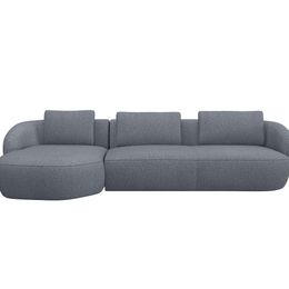Wohnlandschaft FLEXLUX "Torino, rund, L-Form, Sofa-Ecke mit Recamiere, Longchair-Sofa", blau (navy blau), B:307cm H:85cm T:146cm, 62% Polyester, 17% Cotton, 14% Viscose, 7% Linen, Sofas, Wohnlandschaft, Modernes, organisches Sofa-Design, Kaltschaum, Wellenunterfederung