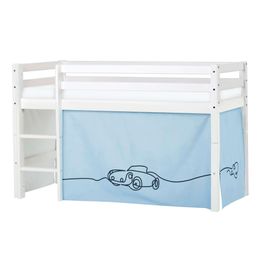 Hochbett Hoppekids "ECO Dream, Kinderbett, Spielbett, Halbhohes Bett aus Massivholz", blau (weiß, cars blau), B:81cm H:105cm L:168cm, Kinderbett: 100% Massivholz: Nordische Kiefer, Vorhang: 100% Baumwolle, Matratzenbezug 100% Baumwolle, Matratze: Schaum, Hochbetten, Hochbett Kinderbett, inkl. Vorhang-Set Creator, Bettgröße & Matratze wählbar