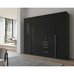 Drehtürenschrank Rauch "Purisma" Schränke Gr. B/H/T: 251 cm x 223 cm x 60 cm, 5 St., grau (graphit, glas basalt) mit Glasfront, Schubladen und umfangreichem Zubehör, Soft-Close