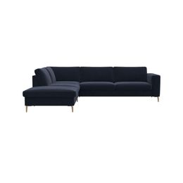 Ecksofa FLEXLUX "Fiore, Sitzaufbau mit hochwertigem Kaltschaum f&uuml;r mehr Sitzkomfort", blau (royal blau), B:273cm H:85cm T:225cm, 100% Polyester, Sofas, Ecksofa, breite Armlehnen, L-Form, F&uuml;&szlig;e Alu/Eiche