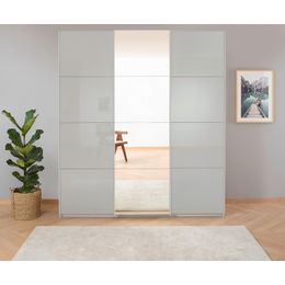 Schwebetürenschrank Rauch "Kleiderschrank Schrank Garderobe KOLUNA mit Glastüren und Spiegel" Schränke Gr. B/H/T: 203 cm x 210 cm x 62 cm, 3 St., grau (seidengrau, glas seidengrau) inkl. 2 Innenschubladen sowie extra Einlegeböden MADE IN GERMANY