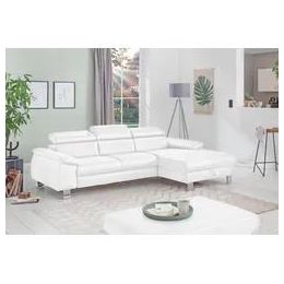 Ecksofa COTTA "Komaris L-Form" Sofas Gr. B/H/T: 244cm x 72cm x 166cm, NaturLEDER, Recamiere rechts, ohne Bettfunktion-ohne Bettkasten-ohne RGB-LED-Beleuchtung, weiß mit Kopfteilverstellung, wahlweise Bettfunktion,Stauraum & Beleuchtung