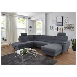 Wohnlandschaft Home Affaire "Palmera U-Form" Sofas Gr. B/H/T: 308 cm x 89 cm x 212 cm, Struktur weich, Ottomane links, mit Bettfunktion-mit Bettkasten, grau (anthrazit) Federkern, wahlweise mit Bettfunktion und mitohne Stauraum