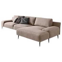 Ecksofa DESIGNWERK "Forma, zeitloses Designsofa mit aktuellem Fuß, L-Form" Sofas Gr. B/T: 344cm x 162cm, Flachgewebe, Recamiere rechts, beige (liver) in hochwertiger Verarbeitung und tollem Sitzkomfort