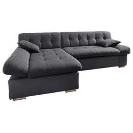 Ecksofa Trendmanufaktur "Reggae, modern und bequem, aktueller Materialmix, L-Form" Sofas Gr. B/H/T: 237cm x 78cm x 94cm, Luxus-Microfaser ALCAZAR-Struktur, Recamiere links, ohne Bettfunktion, schwarz (schwarz, anthrazit) inkl. verstellbare Armlehne, wahlweise mit Bettfunktion