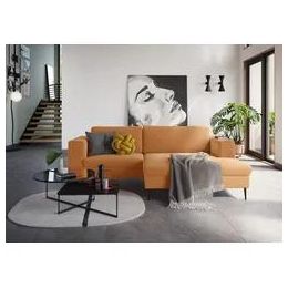 Ecksofa DOMO collection "Modica L-Form" Sofas Gr. B/H/T: 244cm x 83cm x 173cm, Feincord, Recamiere rechts, orange (pfirsich) moderne Optik mit großzügiger RecamiÃ ̈re, auch in Cord