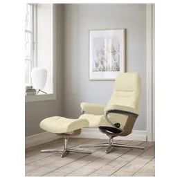 Relaxsessel stressless "Sunrise" Sessel Gr. Leder PALOMA, Cross Base Eiche, Relaxfunktion-Drehfunktion-PlusTMSystem-Gleitsystem-BalanceAdaptTM, B/H/T: 92cm x 105cm x 80cm, beige (vanilla paloma) mit Hocker, Cross Base, Größe S, M & L, Holzakzent Eiche