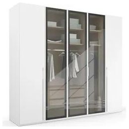 Drehtürenschrank Rauch "Kleiderschrank Schrank Garderobe SKAT SHINE mit hochwertigem" Schränke Gr. B/H/T: 251cm x 235cm x 63cm, 5 St., weiß (alpinweiß) transparentem Grauglas inkl. umfangreichem Zubehör MADE IN GERMANY