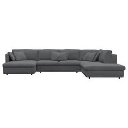 Wohnlandschaft FLEXLUX "Lovane, u-Form, bequem und komfortabel" Sofas Gr. B/H/T: 399cm x 84cm x 272cm, Lederoptik, langer Schenkel rechts, grau (elephant grey) Weich & anschmiegsam, große Sitztiefe auf Kaltschaum, Dekokissen inkl.