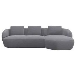 Wohnlandschaft FLEXLUX "Torino, rund, L-Form, Sofa-Ecke mit Recamiere, Longchair-Sofa" Sofas Gr. B/H/T: 276cm x 85cm x 146cm, Chenille-Struktur, Chaiselongue rechts, grau (steel) Modernes, organisches Sofa-Design, Kaltschaum, Wellenunterfederung