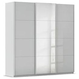 Schwebetürenschrank Rauch "Kleiderschrank Kleiderschränke Schrank Garderobe AGORDO mit Glasfront" Schränke Gr. B/H/T: 203cm x 210cm x 62cm, 3 St., grau (seidengrau/glas seidengrau) durchdachte Innenausstattung, in 4 Breiten und 2 Höhen MADE IN GERMANY